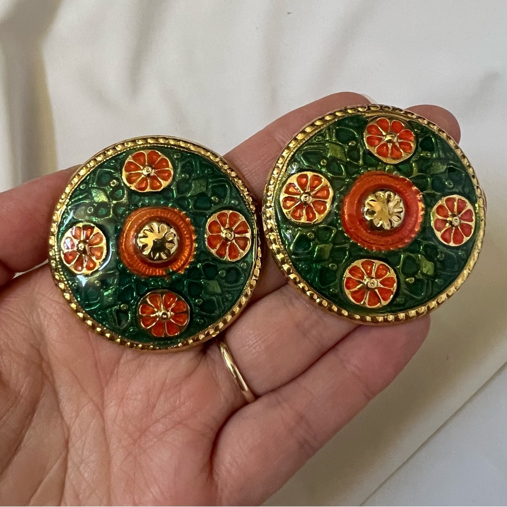 Chunky 80s Vintage Large Round Enamel Costume Fashion… - Gem